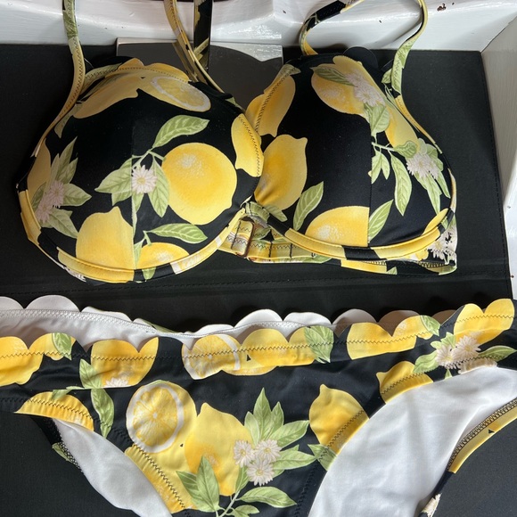 Shade Shore | Swim | Lemon Print Bikini Set Black And Yellow | Poshmark